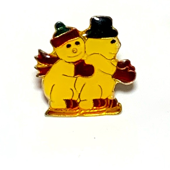 Jewelry | Vintage Christmas Ice Skating Snowmen Pin | Poshmark